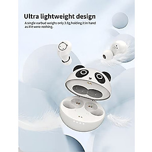 Togetface Wireless Earbuds for Kids,with Cute Panda Comfort&Lightweight Design Noise Cancellation Earphone for Girl Women Sport Bluetooth 5.0 in Ear Headphone with Mini Portable Charging Case