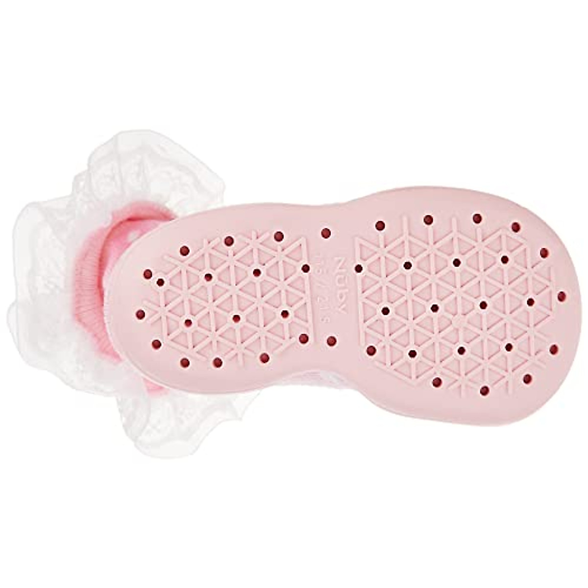 Nuby Snekz Comfortable Rubber Sole Sock Shoes for First Steps- Pink Polka Dots/Small 7-14 Months