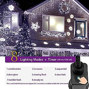 YASENN Icicle Lights 300 Led String Lights 29.5Ft Christmas Lights Connectable 8 Lighting Modes Multifunction with Timer Plug for Christmas Garden Patio Eave Roof Wall Decorations(Cool White)