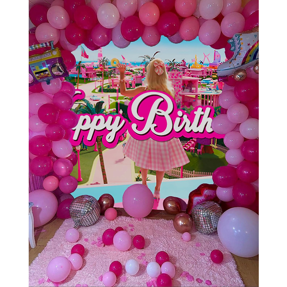 GUOJLONG Pink Princess Photography Backdrop Movie Themed Birthday Background for Girls Kids Paradise Birthday Banner Baby Shower Photography Party Supplies (5x3ft)