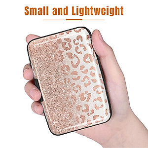 Rimilak Aluminuml Credit Card Holder, Mini Credit Card Wallet RFID Blocking Slim Metal Hard Case for Women Men, Pink Leopard