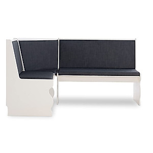 Linon Natasha 5 Piece Wood Patio Conversation Indoor Kitchen Breakfast Table Booth Bench Corner Nook Dining Set in Charcoal Gray