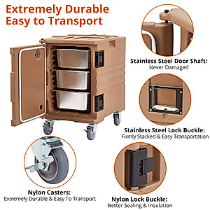 GarveeTech Portable Food Warmer 82Qt - Universal Wheels, Easy Transport, Good Insulation, Strong Sealing, with Double Buckles, Handles & Stackable Design, Ideal for Family Gathering, Canteen, Brown