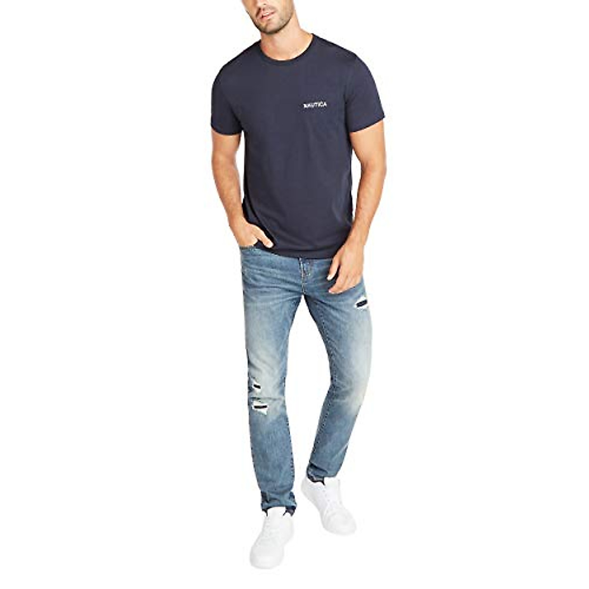 Nautica Men's Short Sleeve Crew Neck T-Shirt, Navy Solid, Large