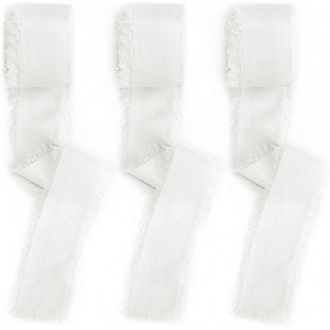 VGOODALL White Chiffon Ribbon, 3 Rolls Handmade Fringe Chiffon Ribbons 30Yd Frayed Edge Silk Ribbons for DIY Crafts Gift Wrapping Bouquet Wedding Decoration
