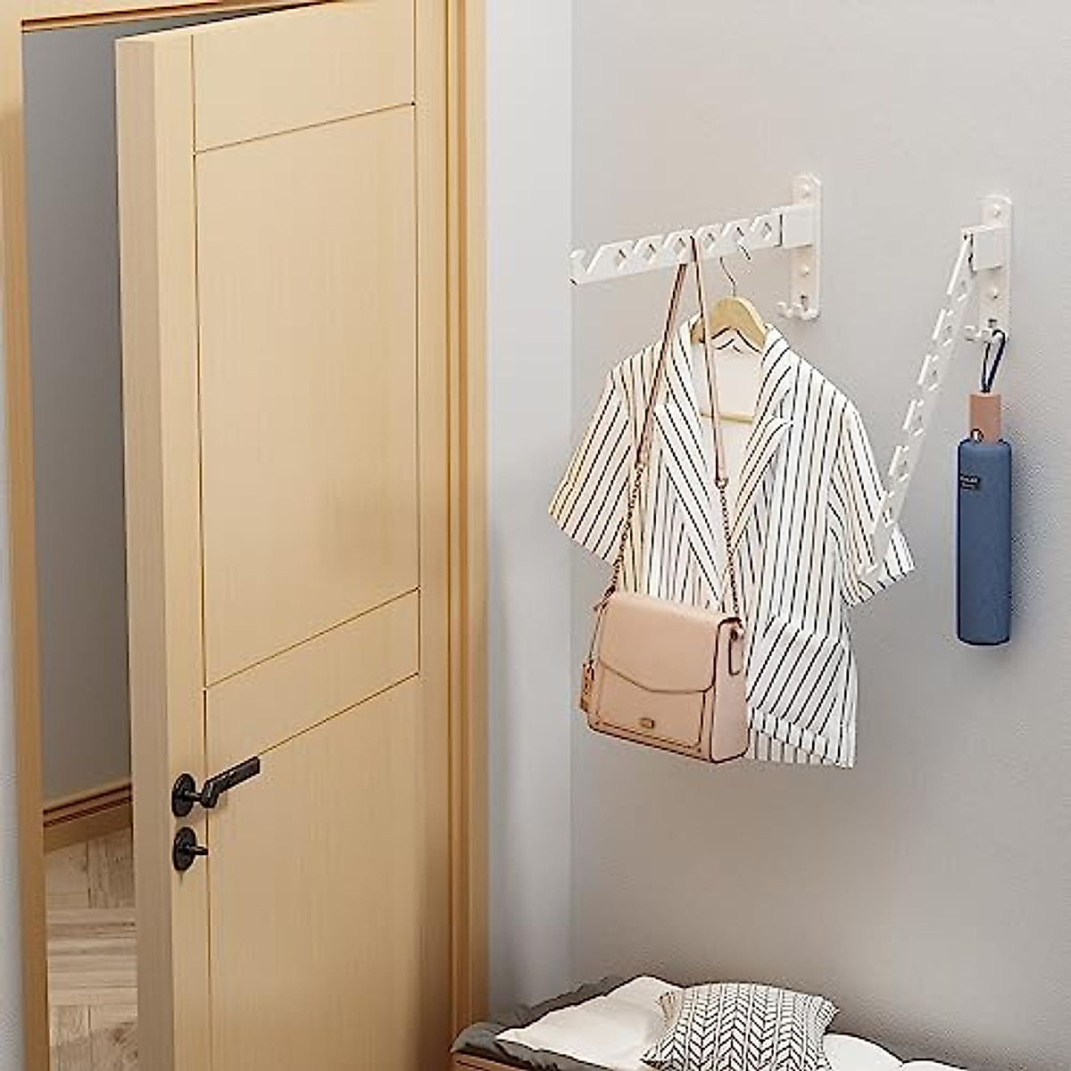 dancrul White Clothes Hanger Rack Wall Mounted Drying Rack Coat Hook Laundry Room Accessories Closet Organizer
