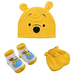 Disney Newborn Baby Boys’ Take Me Home Layette Gift Set: 3D Ear Hat, Socks and Mitten: Mickey Mouse, Winnie The Pooh, Size Age 0-3M, Pooh Bear