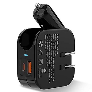 SAUNORCH USB C Car Charger Block, Cigarette Lighter Adapter and USB Wall Phone Charger W/ 2 in 1 Foldable Plug 20W Type C PD &18W QC 3.0 Charger Fast Charging for iPhone 14/13/12/11/XR,iPad, Samsung