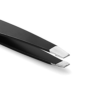 Amaok Eyebrow Tweezer with Comb - Tweezer Slant Tip, Professional Stainless Steel Slant Tip Tweezer - The Best Black Precision Eyebrow Tweezers