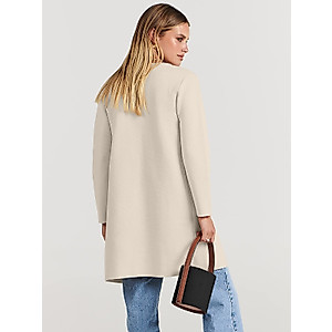 ANRABESS Women's Open Front Knit Lightweight Cardigan Casual Long Coatigan Sweater Lady Jacket Coat 2024 Fall Outerwear Beige Small
