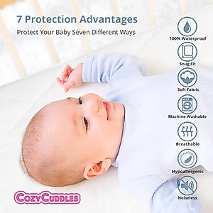 COZYCUDDLES Premium Zippered Quilted Waterproof Crib Protector Cover - All 6-Sides Waterproof Fully Encasement - Standard Baby Crib Toddler Bedding (52" x 28"), White, ‎CC-01