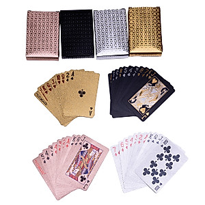 SUCCUNA Playing Cards Waterproof Poker Cards Foil Plastic Playing Card 4 Decks of Cards for Adults Black Gold Pink White