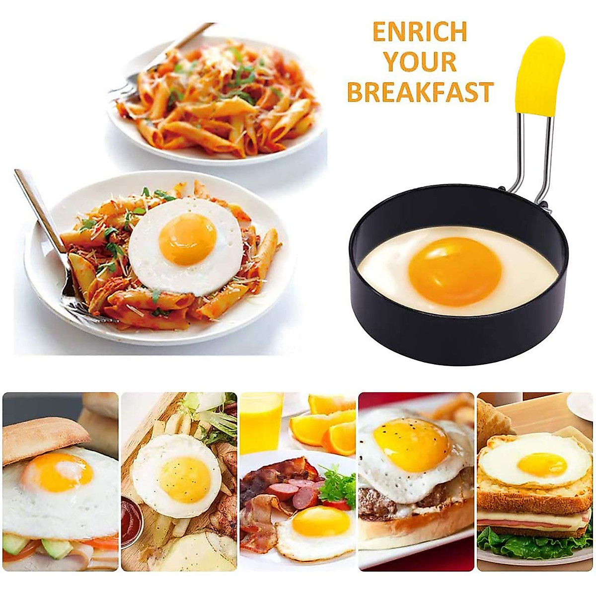 Egg Ring for Frying Eggs and English Muffin - Round Egg Shaper Mold with Anti-scald Handle - Stainless Steel Non-stick Egg Cooker Ring - 2 Pack