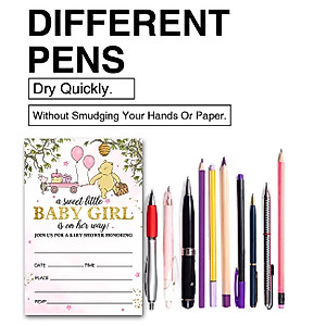 brayqu Winnie the Pooh Girl Baby Shower Party Invitations Pink Baby Shower Girl Party Invites (20 Cards with Envelopes)