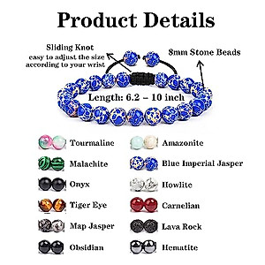BOMAIL 12Pcs Natural Semi-Precious Gemstones Bracelets - Adjustable Round Beaded Bracelets Reiki Healing Crystals Beads Bracelet for Women Men