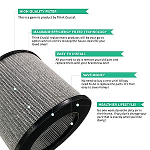 Think Crucial 3-in-1 HEPA Style Air Purifier Filter Compatible with Bissell MYair Personal Air Purifier 2780A, replacement for Part 2801 (2 PACK)