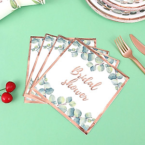 168Pcs Green and Rose Gold Party Decoration, Bridal Shower Plates and Napkins Sets, Bridal Shower Plates Party Supplies, Rose Gold Plates for Wedding Festivities, Serves 24