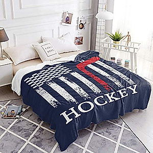Winter Hockey Sport Soft Flannel Throw Blankets, America Flag Luxury Comfort Fleece Blanket for Teen/Man/Woman/Kid, Blue White Stripe 50x60in Cozy Warm Lightweight Bed Cover Sofa Couch Chair Decor