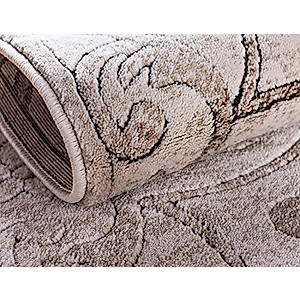 Unique Loom Rushmore Collection Classic Traditional White Tone-on-Tone Textured Intricate Design Area Rug (3' 0 x 9' 10 Runner, Tan/ Beige)