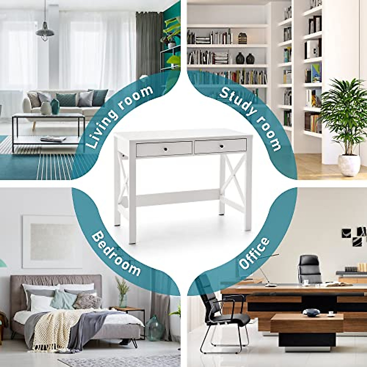 VredHom White Office Computer Desk with Drawers - Small Writing Desk, 39 Inch for Home and Office Use - Organize Your Workspace with Style.