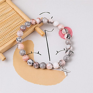 Natural Stone Bead Ribbon Charm Bracelet with Message Card Breast Cancer Awareness Bracelet for Women Mother Stretchy Inspirational Jewelry Gift-B pink
