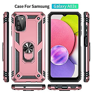 Yiakeng Samsung A03S Case, Galaxy A03S Case with HD Screen Protector, Military Grade Protective Cases with Ring for Samsung Galaxy A03S (Rose Gold)