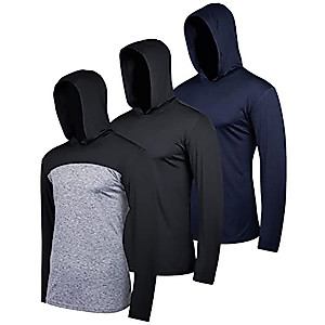 3 Pack: Men’s Quick Dry Fit Moisture Wicking Long Sleeve Active Athletic Hoodie Performance Hooded T Shirt Workout Running Fitness Gym Sports Casual Sweatshirt UPF 50 Outdoor Hiking-Set 1, X-Large