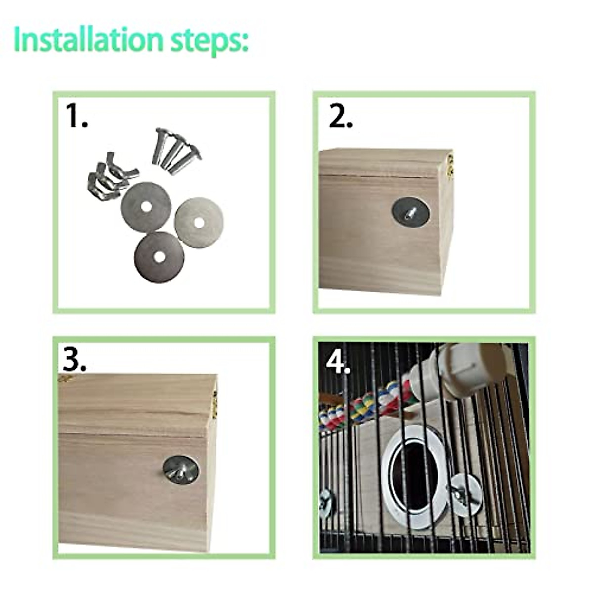 kathson Parrot Nest Box,Parakeet Nesting Boxes,Pet Bird Mating Breeding Wood House with Feeding Spoon 4 Toys Balls for Lovebirds Budgerigar Canary Cockatiel Small Birds (6 PCS)