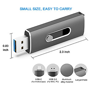 128GB USB C Thumb Drive, KOOTION USB 3.0 Flash Drive Dual Type-C USB Stick High-Speed Jump Drive Aluminum Alloy Photo Memory Stick for Smartphone Mac Laptop