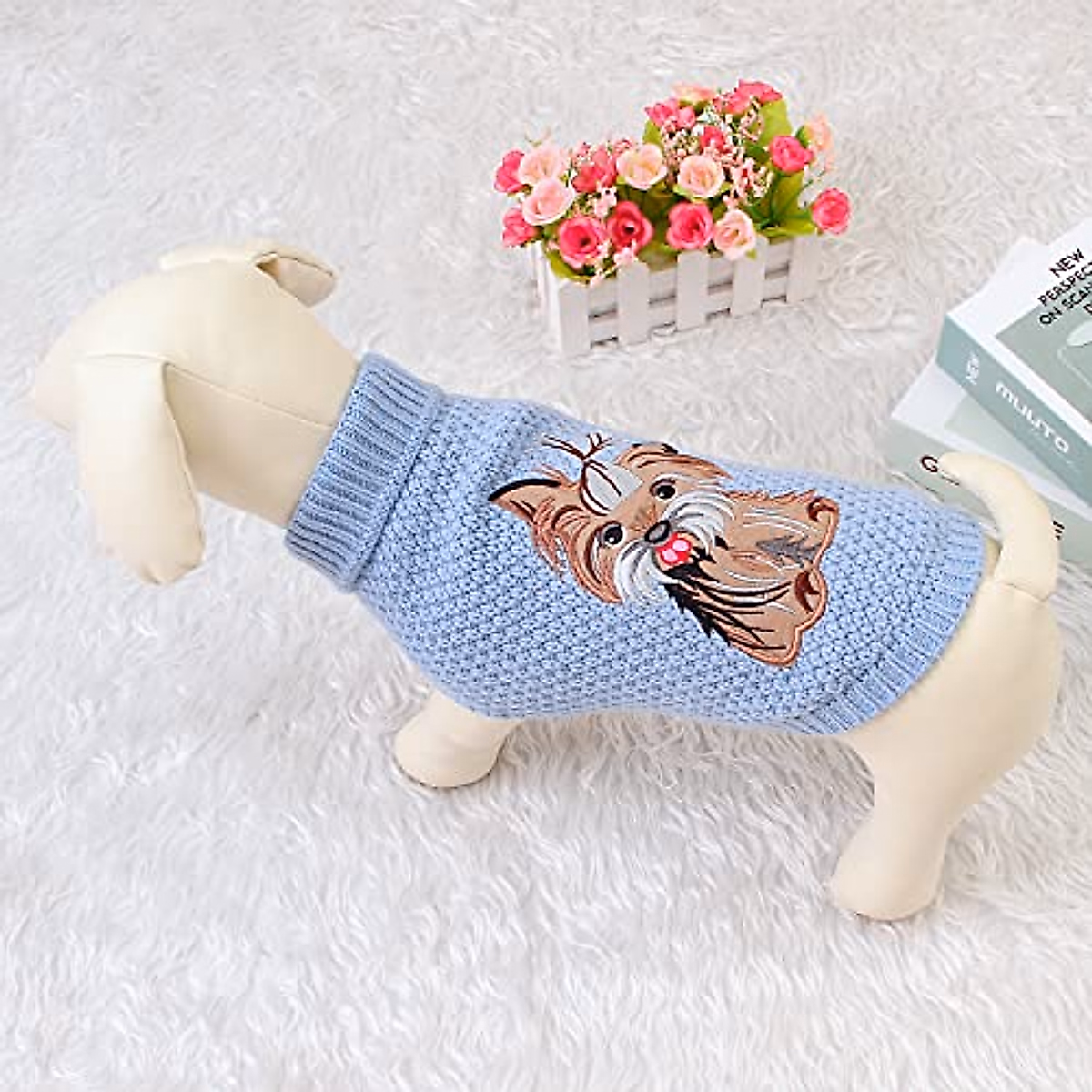 Neiwech Small Dogs Knitted Sweaters Medium Cats Soft Sweatshirts Pet Puppy Warm Winter Clothes Light Orchid Blue XL 82w590