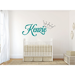 Personalized Name Vinyl Wall Decal with Princess Crown - Customized Name with Tiara Home - Decor for Young Girl's Bedroom, Nursery, or Playroom - Removable Sticker