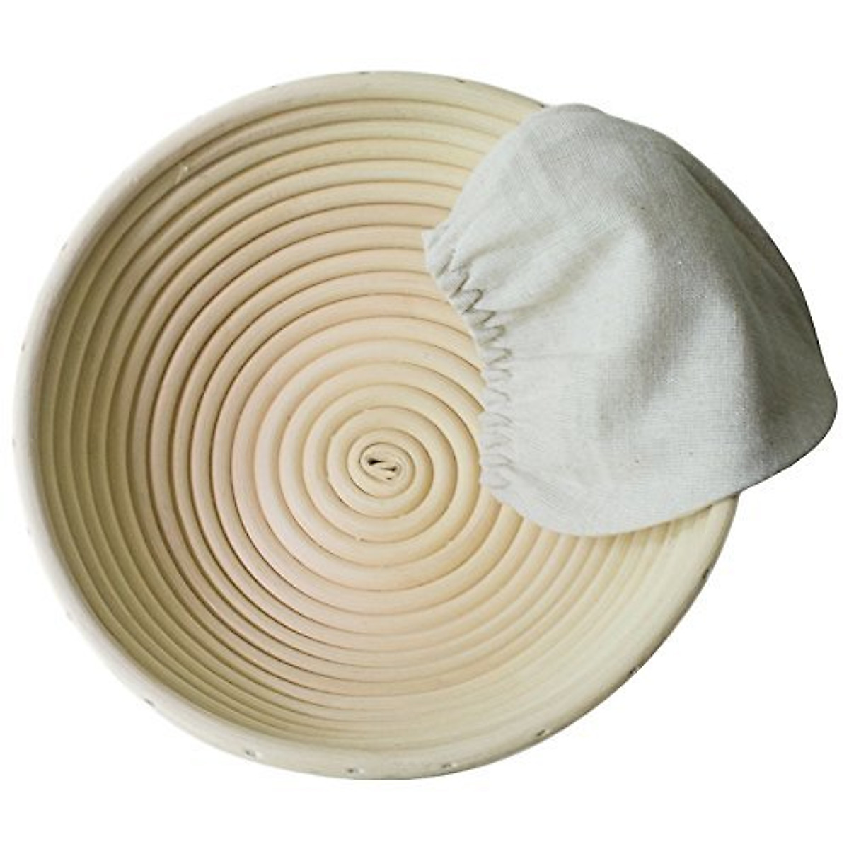 eoocvt 7 inch Round Banneton Brotform Bread Dough Proofing Rising Rattan Handmade Basket with Linen Liner Cloth - 18 x 9cm