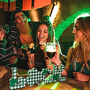 Aweyka 4 Pieces St. Patrick's Day Table Wooden Signs, Shamrock Tiered Tray Decor Lucky Table Decor Irish Themed Freestanding Shamrock Table Centerpiece for Home Decor Party Decoration