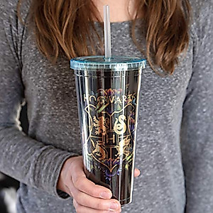Harry Potter Hogwarts Travel Cup with Straw, 22 oz - Acrylic Tumbler with Gold Hogwarts Crest Design - Gift for Kids and Adults