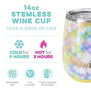 Swig Life 14oz Insulated Wine Tumbler with Lid | 40+ Pattern Options | Dishwasher Safe, Holds 2 Glasses, Stainless Steel Outdoor Wine Glass (You Glow Girl)