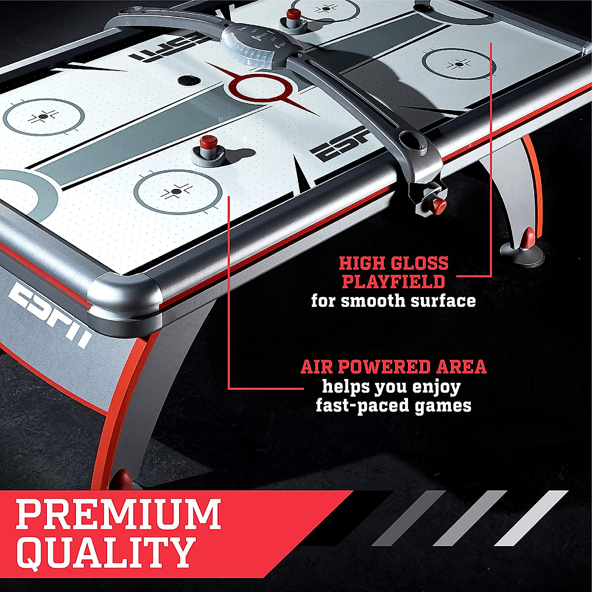 ESPN Sports Air Hockey Game Table: 84 Inch Indoor Arcade Gaming Set with Electronic Overhead Score System, Sound Effects, Multi (AWH084_188E)