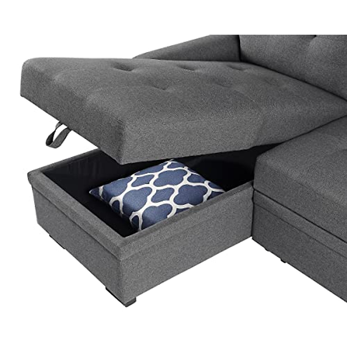 Oadeer Home Modern Reversible Sleeper Sofa with Storage Chaise Sofabed, Steel Gray