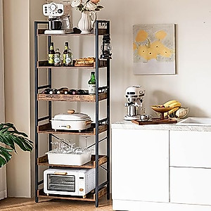 HCHQHS Bookshelf Adjustable 6 Tier Open Bookcase,Rustic Farmhouse Book Shelves, Industrial Wood and Black Metal Bookshelves,Mid Century Bookcase for Home Office Living Room Bedroom (Rustic, 6 Tier)