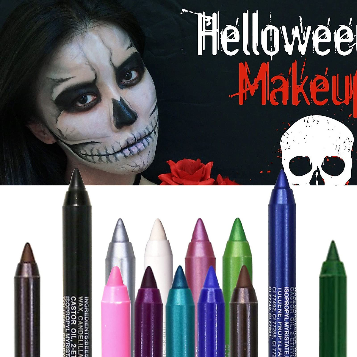 ADIMANIS 15 Colored Eyeliners Pen Set, Colour Eyeliner Pencils Pearl Eyeliner Kit Glitter Eye Liners for Women, Eye Shadow Pencil, Lip Liner, Professional Eye Makeup Set with Halloween Cosplay Makeup