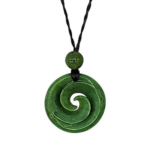 81stgeneration Women's Men's Carved Nephrite Jade Greenstone Maori Double Koru Pendant Necklace