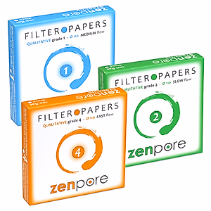 11 cm Lab Filter Paper, Standard Grades 1, 2, 4 - ZENPORE Fast, Medium, Slow Flow 110 mm (Bundle of 3 x 100 Discs)