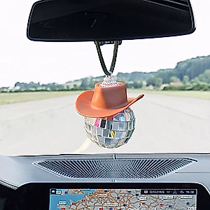 Mxkoso Disco Ball Car Accessory,Car Disco Ball Cowboy Hat, Disco Ball Car,Cute Car Disco Ball,Disco Ball Necklaces for Birthday Party Accessory, Disco Car Charm (A04)
