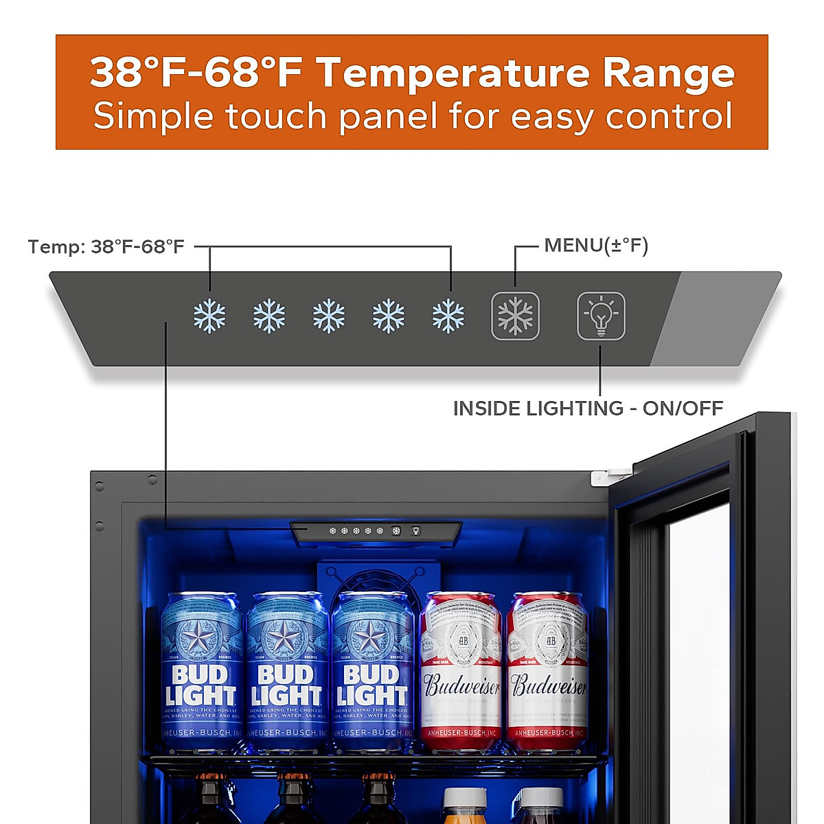 Ca'Lefort Beverage Refrigerator, 121 Can Mini Fridge Glass Door for Beer Soda 38-68°F, Freestanding/Under Counter Beverage Cooler for Bedroom/Office/Bar, 3 Adjustable Shelves(3.11 Cu.Ft)