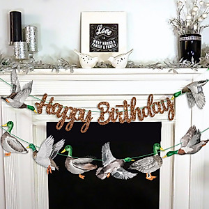 Mallard Duck Happy Birthday Banners Duck Hunting Birthday Decorations Mallard Duck Birthday Party Banner Hunting Theme Birthday Decor for Lucky Duck Baby Shower Supplies