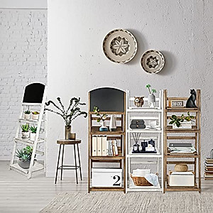 NO MORE TAG 3 Tier Ladder Shelf, Industrial Plant Shelf with Blcakboard, Wooden Shelf with Stable Frame Plant Stand Storage Rack Shelf, White