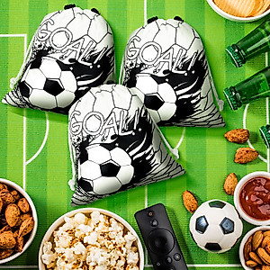 Xuhal 24 Pcs Soccer Party Favors Bags Soccer Drawstring Bags Soccer Team Gift Goodie Treat Bags Sports Theme Backpack Bags for Soccer Birthday Party Decoration Baby Shower Supplies(Black, White)