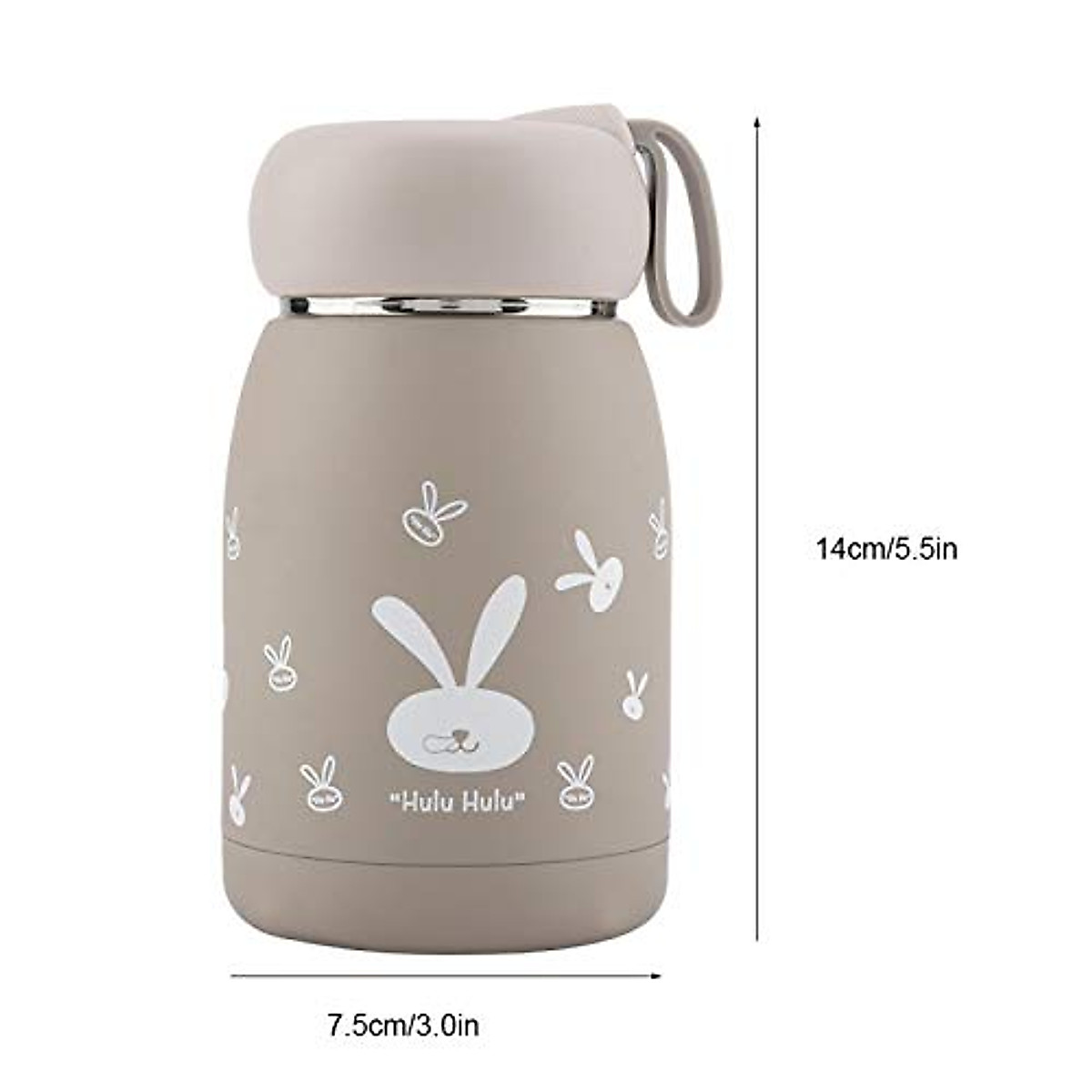 Vacuum Cup Insulated Coffee Bottle, 320ml Mini Vacuum Mug Cute Thermos, Stainless Steel Mini Thermos Travel Mug, Magic Rabbit Tea Milk Bottle, for Kids Adult, School Office Car Outdoor Use(Brown)