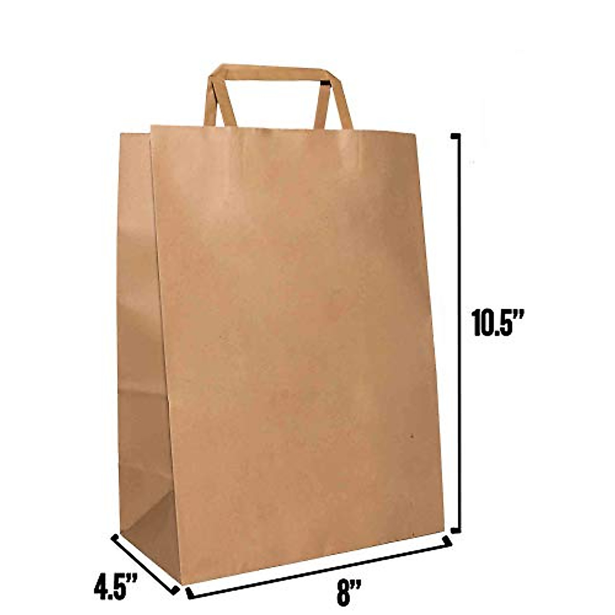 [100 Pcs. 8 X 4.5 X 10.5]- Kraft Paper Gift Bags Bulk with Flat Handles. Ideal for Shopping, Packaging, Retail, Party, Craft, Gifts, Wedding, Recycled, Business, Goody and Merchandise Bag (Brown)
