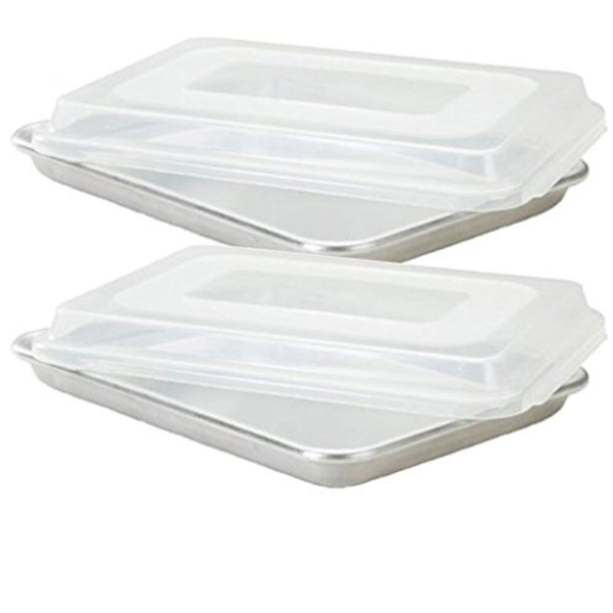 Commercial Grade Half Size Aluminum Baking Sheet Pan with 2 Snap-Tight Plastic Lid Covers, 13" x 18", Set of 2, NSF Approved