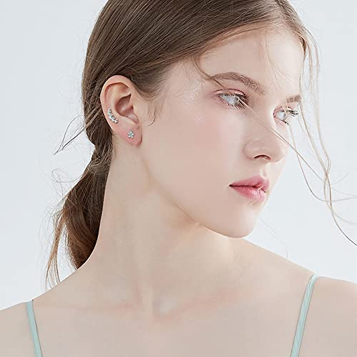 Florideco 9Pcs 16G Cartilage Stud Earring for Women 316L Stainless Steel Screw Flat Back Earrings Butterfly Moon Flower Crawler Helix Tragus Daith Piercing Jewelry Sliver